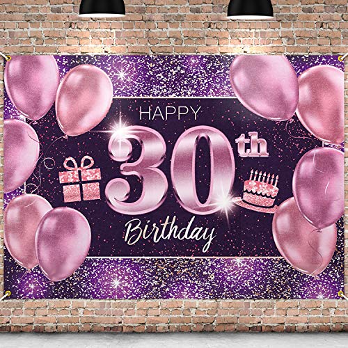 PAKBOOM Happy 30th Birthday Banner Backdrop - 30 Birthday Party Decorations Supplies for Women - Pink Purple Gold 4 x 6ft