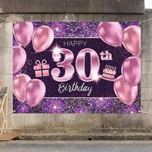 PAKBOOM Happy 30th Birthday Banner Backdrop - 30 Birthday Party Decorations Supplies for Women - Pink Purple Gold 4 x 6ft