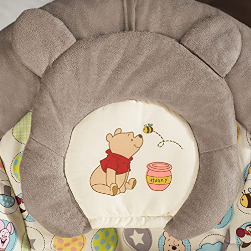 Bright Starts Winnie the Pooh Dots & Hunny Pots Baby Bouncer with Vibrating Infant Seat, Music & 3 Playtime Toys, 23x19x23 Inch