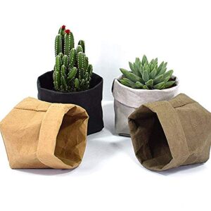 4pack-4”x4”x7.8” mini succulents kraft paper flower pot cover decoration folding washable kraft paper storage bag container for fruit food succulent planting household wrap pet (m)