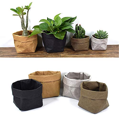 4Pack-4''x4''x7.8'' Mini Succulents Kraft Paper Flower Pot Cover Decoration Folding Washable Kraft Paper Storage Bag Container for Fruit Food Succulent Planting Household Wrap Pet (M)