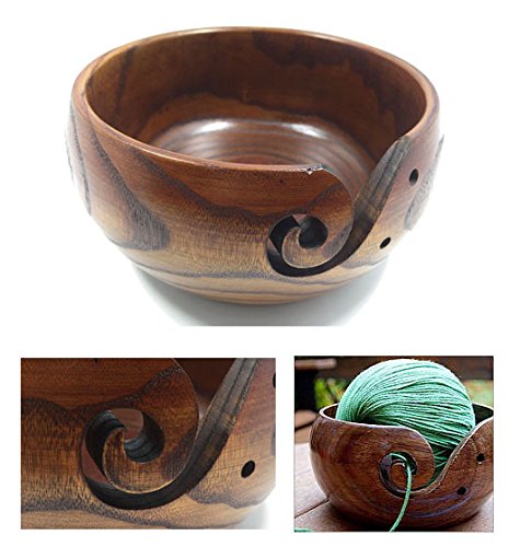 levylisa Wood Yarn Bowl Crochet Bowl Wood Knitting Bowl Yarn Holder Large Yarn Bowl Wooden Yarn Bowl with top Yarn Bowl for Knitting