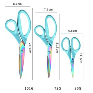 JISTL Craft Scissors Sharp Blades Fabric Scissors Rubber Soft Grip Handle Multipurpose Scissors Suitable for Sewing/Arts/Crafts/Office/School and Home (Blue 3Pcs)