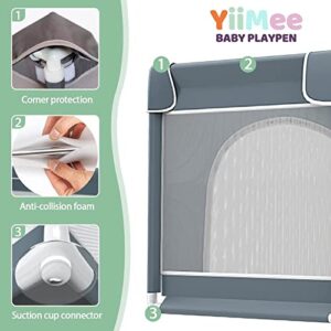 YiiMee Baby Playpen, 71x59 inch Play Pens for Babies and Toddlers, Play Yard for Babies, Kids Play Pen for Outdoor & House, Anti-Fall Playyard, Grey