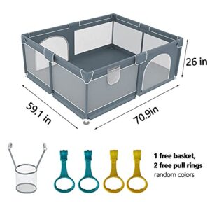 YiiMee Baby Playpen, 71x59 inch Play Pens for Babies and Toddlers, Play Yard for Babies, Kids Play Pen for Outdoor & House, Anti-Fall Playyard, Grey