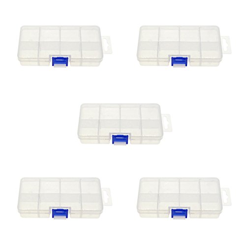 Saim Plastic Organizer Container Storage Box Adjustable Divider Removable 8 Grid Compartment for Jewelry Beads Earring Container Tool Fishing Hook Small Accessories 5 Pcs