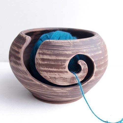 Knitting Yarn Bowl for Crochet Ceramic 7 x 4 inch - Home Knitting Needlework Storage Crochet Organizer Yarn Holder