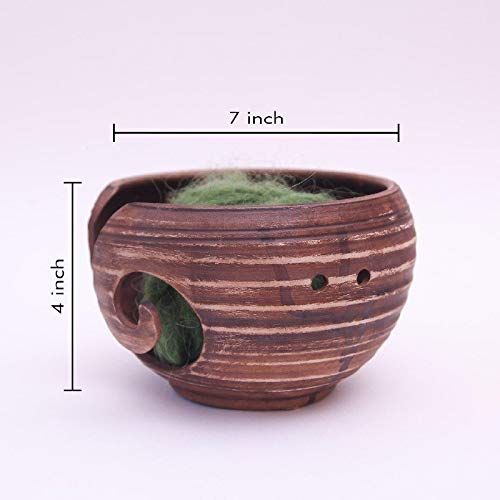 Knitting Yarn Bowl for Crochet Ceramic 7 x 4 inch - Home Knitting Needlework Storage Crochet Organizer Yarn Holder