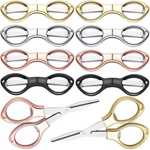 8 pcs stainless steel scissors folding mini scissor anti rust portable keychain scissors small glasses shaped compact shear telescopic cutter for travel school office (folding, folding style)