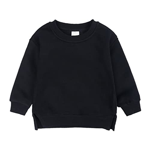 LNICAER Toddler Kids Baby Boys Girls Crewneck Pullover Sweatshirt Fleece Solid Color Coat Warm Fall Winter Clothes Black 2-3 Years