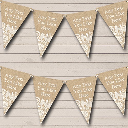 Pretty Burlap Lace Personalized Tea Party Bunting Banner Garland