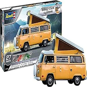 revell 07676 volkswagen t2 camper (easy-click) model kit 1:24 scale, unvarnished