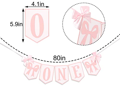 Pink and White Highchair Banner - Bow One Banner, Pink White Party Decor- Girl First Birthday Decor Cake Smash Prop (BOW PINK ONE)