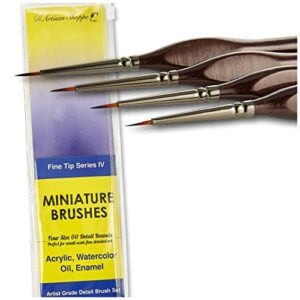 fine tip paint miniature brushes. 4pc round 00 detail paintbrushes set for acrylic watercolor oil – art model craft warhammer hobby paint by numbers painting