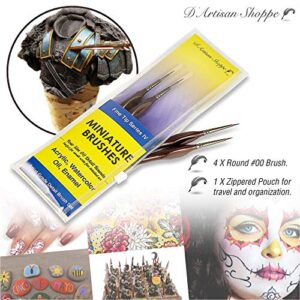 Fine Tip Paint Miniature Brushes. 4pc Round 00 Detail Paintbrushes Set for Acrylic Watercolor Oil - Art Model Craft Warhammer Hobby Paint by Numbers Painting