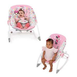 bright starts disney baby minnie mouse infant to toddler rocker with vibrations and removable-toy bar – forever besties, newborn +