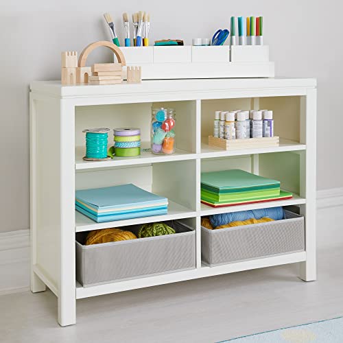 MARTHA STEWART Crafting Kids' Double Open Storage - Creamy White: Wooden Shelving with Bins, 6 Compartment Art Supply Organizer for Playroom