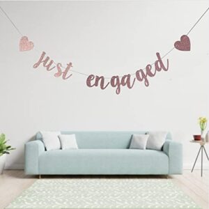 Just Engaged Rose Gold Glitter Banner, Bridal Shower, Engagement, Bachelorette,Wedding Announcement Party Photo Props