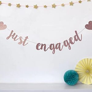 Just Engaged Rose Gold Glitter Banner, Bridal Shower, Engagement, Bachelorette,Wedding Announcement Party Photo Props