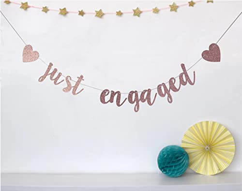 Just Engaged Rose Gold Glitter Banner, Bridal Shower, Engagement, Bachelorette,Wedding Announcement Party Photo Props