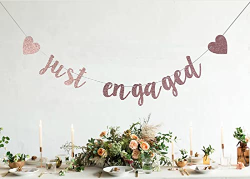 Just Engaged Rose Gold Glitter Banner, Bridal Shower, Engagement, Bachelorette,Wedding Announcement Party Photo Props