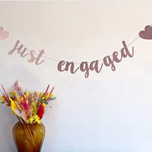 Just Engaged Rose Gold Glitter Banner, Bridal Shower, Engagement, Bachelorette,Wedding Announcement Party Photo Props