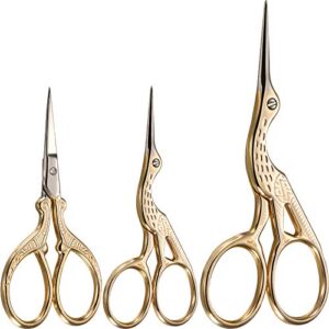 3 pieces stork scissors stainless steel crane design sewing scissors embroidery scissors tailor scissors dressmaker shears for embroidery, paper cutting, sewing and daily activities (gold)