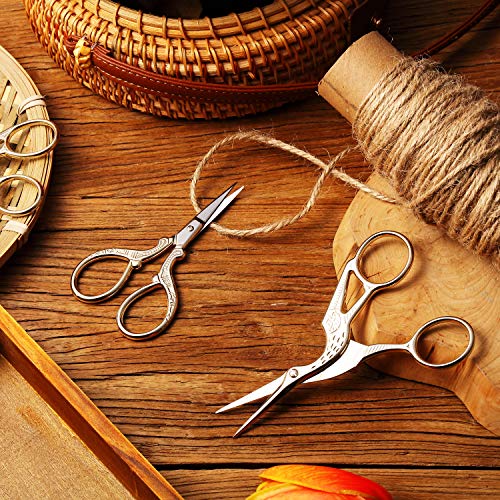 3 Pieces Stork Scissors Stainless Steel Crane Design Sewing Scissors Embroidery Scissors Tailor Scissors Dressmaker Shears for Embroidery, Paper Cutting, Sewing and Daily Activities (Gold)