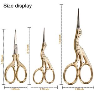 3 Pieces Stork Scissors Stainless Steel Crane Design Sewing Scissors Embroidery Scissors Tailor Scissors Dressmaker Shears for Embroidery, Paper Cutting, Sewing and Daily Activities (Gold)