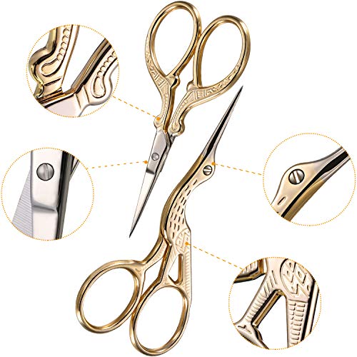 3 Pieces Stork Scissors Stainless Steel Crane Design Sewing Scissors Embroidery Scissors Tailor Scissors Dressmaker Shears for Embroidery, Paper Cutting, Sewing and Daily Activities (Gold)