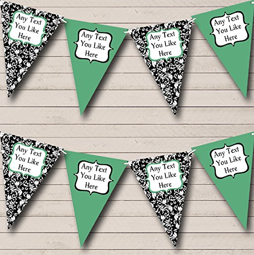 Sage Green White Black Damask Personalized Retirement Party Bunting Banner