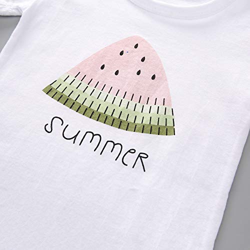 Xfglck 1-4T Toddler Kids Baby Girls Summer Outfits Clothes Watermelon Print Tops + Shorts Pants with Belt Short Set (Green set, 3-4 y)