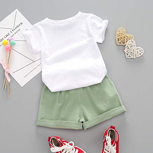 Xfglck 1-4T Toddler Kids Baby Girls Summer Outfits Clothes Watermelon Print Tops + Shorts Pants with Belt Short Set (Green set, 3-4 y)