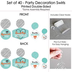 Big Dot of Happiness Thank You Doctors - Doctor Appreciation Week Hanging Decor - Party Decoration Swirls - Set of 40