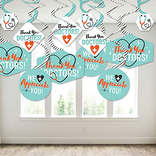 Big Dot of Happiness Thank You Doctors - Doctor Appreciation Week Hanging Decor - Party Decoration Swirls - Set of 40