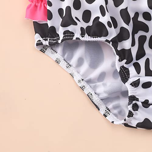 Toddler Baby Girls Swimsuit Bikini Sets Halter Sleeveless Crop Tube Top Ruffle Shorts Sun Hat 3Pcs Bathing Suit (Black Cow Print, 12-18 Months)