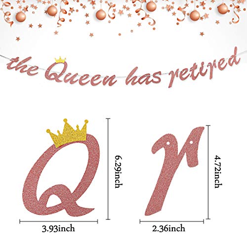 Glitter Happy Retirement Banner Bunting - Rose Gold The Queen Has Retired Banner - Retirement Party Farewell Party Decorations Supplies for Women