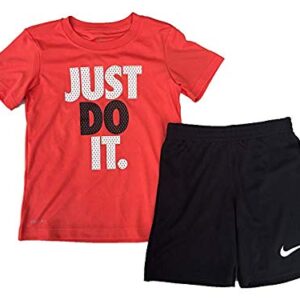 Nike Just Do It Little Boys Two Piece Tee Shirt and Shorts Set Orange/Black Size 7