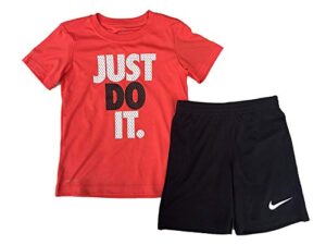 nike just do it little boys two piece tee shirt and shorts set orange/black size 7