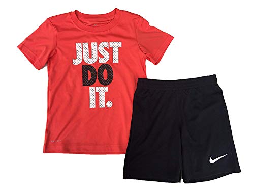 Nike Just Do It Little Boys Two Piece Tee Shirt and Shorts Set Orange/Black Size 7