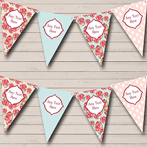 Tea Shabby Chic Vintage Roses Polkadot Retirement Party Bunting Banner