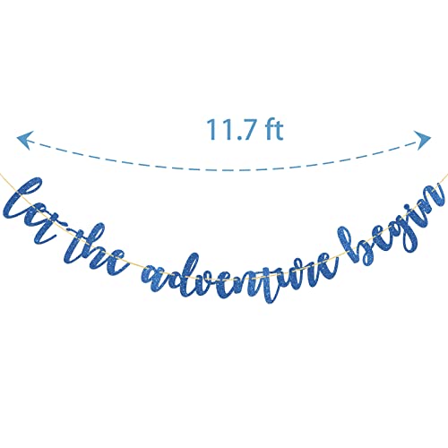 KakaSwa Let the Adventure Begin Banner, Blue Sign Decor for Baby Shower/Bridal Shower, Travel Themed Party Decoration Supplies