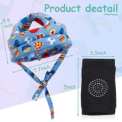 2 Pieces Baby Infant Toddler Helmet for Crawling Walking with 2 Pairs Knee Pads Socks No Bump Baby Toddler Safety Helmet Head Protector for Baby Walking Crawling Running (Soccer, Owl Style)