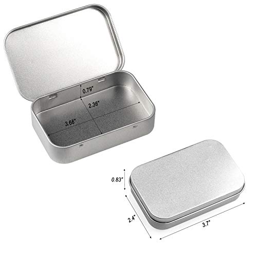 CenterZ 6 Pack Hinged Tin Box Containers - 3.7 x 2.4 x 0.8 inch Metal Tins Storage Boxes with Lids, Rectangular Empty Small Home Craft Organizer for Gift, Jewelery, Pill, Candy, Matches, Soap (Silver)