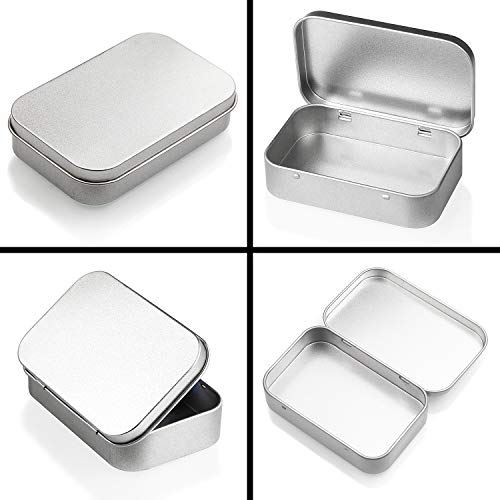 CenterZ 6 Pack Hinged Tin Box Containers - 3.7 x 2.4 x 0.8 inch Metal Tins Storage Boxes with Lids, Rectangular Empty Small Home Craft Organizer for Gift, Jewelery, Pill, Candy, Matches, Soap (Silver)