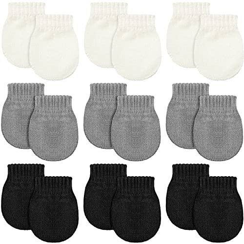 SATINIOR 9 Pairs Baby Winter Mittens for 0-6 Months Baby No Scratch Newborn Mittens Glove Infant Warm Glove (Black, Gray, White)