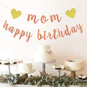 Rose Gold Glitter Happy Birthday Mom Banner - Cheers to Mother's Birthday Bunting Sign- Birthday Party Decorations Supplies for Women