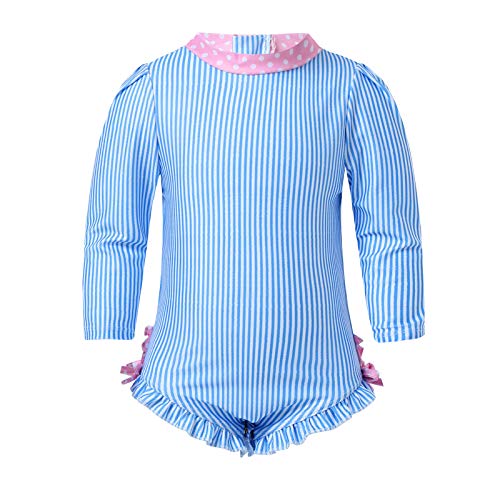 Yeeye Baby Girls Long Sleeve Printed One Piece Swimsuit UPF50+ Sun Protection Rashguard Shirt with Zipper Blue,White 3-6 Months