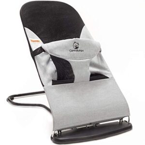 ergonomic baby bouncer seat – bonus travel carry case – safe, portable rocker chair with adjustable height positions – infant sleeper bouncy seat perfect for newborn babies by comfybumpy (grey)