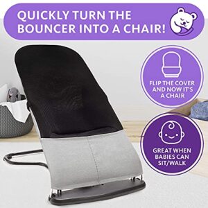 Ergonomic Baby Bouncer Seat - Bonus Travel Carry Case - Safe, Portable Rocker Chair with Adjustable Height Positions - Infant Sleeper Bouncy Seat Perfect for Newborn Babies by ComfyBumpy (Grey)